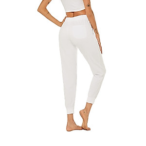 AvaCostume Women's Lightweight Cotton Sweatpants Yoga Joggers Lounge Casual Pants with Pockets White XL01