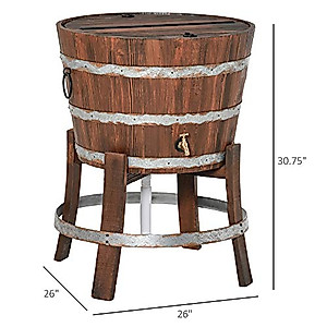 Outsunny 13 Gallons Retro Style Wooden Cooler Ice Bucket with Support Frame, Foldable Flip Cover, and Drain Faucet