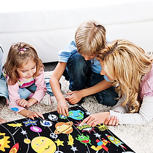 HomeMall 43Pcs Outer Space Felt Board Story Set, 3.5 Ft Toddlers Kids Solar System Universe Learning Storytelling Flannel Board, Rocket Astronaut Planets Galaxy Play Kit with for Boys Girls