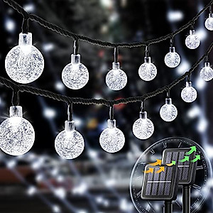 Pellimo 2-Pack 30 LED 20FT Solar String Lights Outdoor, Crystal Globe Lights with 8 Lighting Modes, Waterproof Solar Powered Patio Lights for Garden Yard Porch Wedding Party Decor (White)