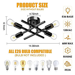 Mshamy - Modern Flush Mount Ceiling Light, Matte Black, 6 inch, E26 Base, 60 Watt Max, Ideal for Bedrooms, Dining Rooms, Entryways, Porches, Kitchens, Bathrooms