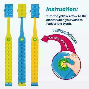 Dr.RAY Kids Toothbrush with Building Blocks and Toothbrush Covers, Extra Soft, Ages 6+ (Pack of 3, Multi-Colored)