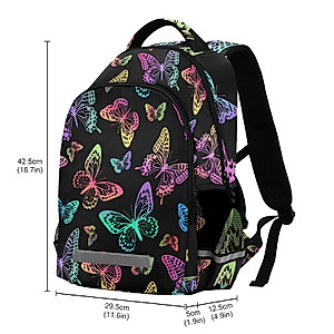 MCHIVER Rainbow Butterfly Kids Backpack for Boys & Girls 16.7 Inch - All Over Printed Back Pack for Teen With Adjustable Buckle，Bulk Backpacks for School & Travel