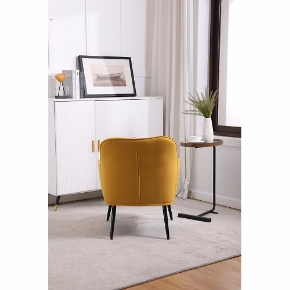Ochangqi Modern Mid Century Velvet Sherpa Armchair, Accent Chair for Living Room Bedroom and Office, Easy Assembly, Comfy and Stylish Sofa Chair (Yellow)