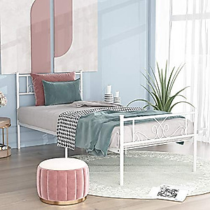 Weehom Kids Student Single Metal Bed Frame Twin Size with Unique Flower Design Sturdy Metal Frame Premium Steel Slat Support Platform Bed for Guest Room No Boxspring Need White