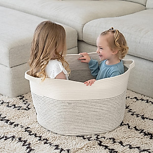 Little Hippo Baskets XXXL Large Cotton Rope Basket 22"x22"x14" Storage Basket, Woven Basket, Large Basket, Blanket Basket Living Room, Toy Basket, Baskets for Organizing, Kids Toy Storage Organizer