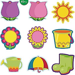 45 Pieces Colorful Spring Summer Mix Cut Outs Classroom Decoration Summer Kids Sunflower Cutouts with Glue Point Dots for Bulletin Board Classroom School Spring Summer Party Decoration, 5.9 x 5.9 Inch