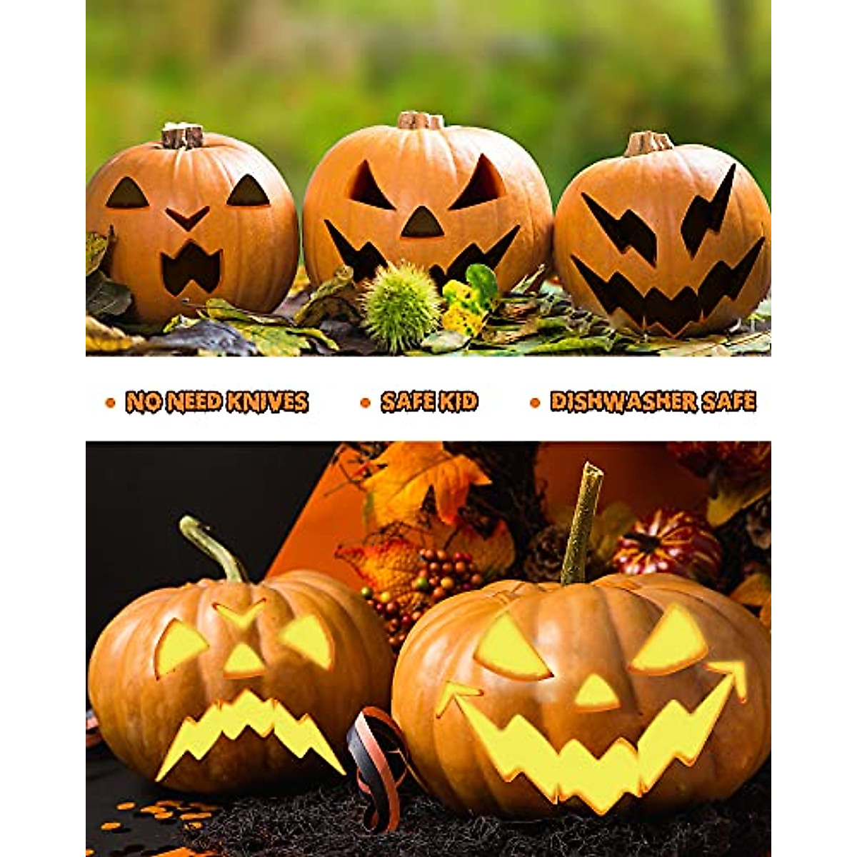 JUSTOTRY Simple & Safe Pumpkin Carving Kit for Kids, Halloween Stainless Steel Pumpkin Carving Tools, Non-knife Pumpkin Carving Stencils, Pumpkin Carving Sets for Adults, Pumpkin Carver, Durable