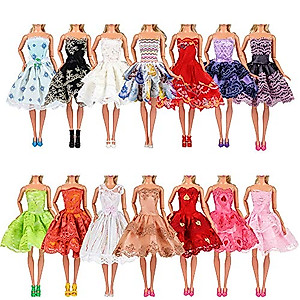BARWA 5 PCS Fashion Mini Short Party Dresses Clothes and Accessories 5 Shoes 5 Hanger for 11.5 Inch Girl Doll