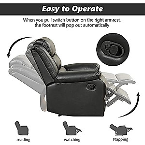 ANJ Manual Recliner Chair, Breathable PU Leather Reclining Chair, Extra Wide Recliners with Overstuffed Arm and Back, Single Sofa Chair for Living Room Bedroom(Black)