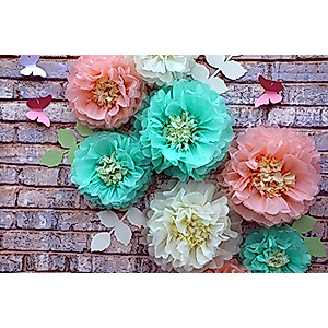 Fonder Mols Paper Flowers Decorations Tissue Pom Poms Blooms for Wall Decorations, Wedding Backdrop, Archway, Baby Shower, Nursery Wall Decor (Set of 21, Ivory Peach Mint)