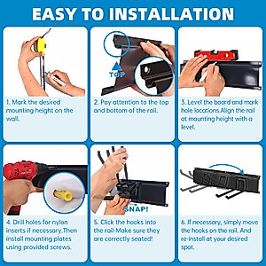 TICONN Garage Organization Tool Storage Utility Rack, Heavy Duty Wall Mounted Hanger Organizer System for Shed Garden Yard Tools, Ski Gears, Broom, Rake, Shovel (32" w/ 4 Hooks)