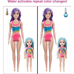 Barbie Color Reveal Toy Set, Tie-Dye Fashion Maker with Barbie & Chelsea Dolls & Accesssories, 50 Surprises Including Pets