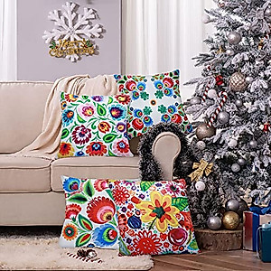 Apriciti Set of 4 Decorative Throw Pillow Covers -18 x 18 Inches Flowers Pattern Garden Printing Farmhouse Floral Waterproof Cushion Covers for Outdoor Garden Patio Living Room Sofa Farmhouse Decor