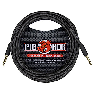 Pig Hog Vintage Serie Instrumentenkabel, Black Woven, 6m/20ft, 6.35 (1/4”) auf 6.35 (1/4”), Hochwertige Qualität, Gewebt