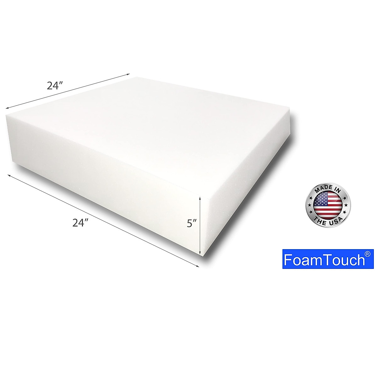 FoamTouch Upholstery Foam Cushion High Density, 5" H X 24" W X 24" L