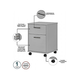Bush Furniture Key West 60W L Shaped Desk with 2 Drawer Mobile File Cabinet in Cape Cod Gray