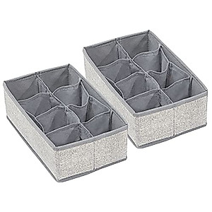 mDesign Fabric Divided 8-Section Drawer Organizer Bins, Kid/Baby Nursery Dresser, Closet, Shelf, Playroom Organization, Hold Clothes, Toys, Diapers, Bibs, Blankets, Lido Collection, 2 Pack, Gray/White