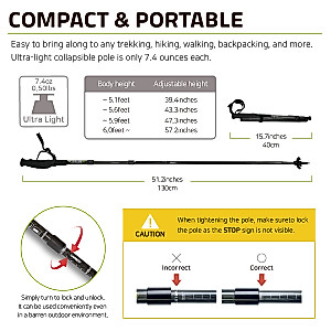 BOBVILLAGE Carbon Fiber Adjustable Trekking Poles, Premium Lightweight Foldable Shock-Absorbent Hiking Walking Sticks for Backpacking Camping & Trail Running 51IN[Black]