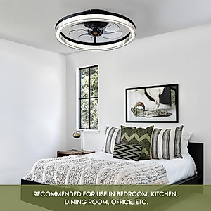LUDOMIDE Ceiling Fans with Lights, 20" Low Profile Ceiling Fan with Light Remote Control, Flush Mount Fandelier Ceiling Fan 6 Wind Speeds 3 Color Changeable for Bedroom, Kitchen and Kids Room (Black)