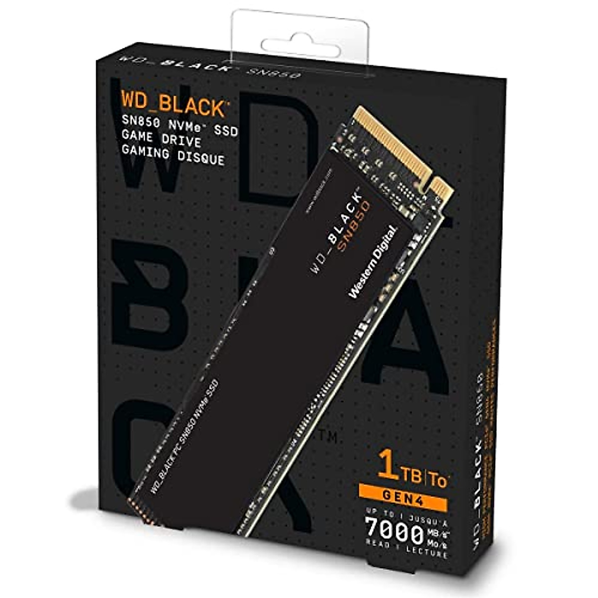 WD Black SN850 M.2 NVMe SSD, PCIe Gen 4.0, 1TB, Up to 7,000 MB/s Read and 5,300 MB/s Write