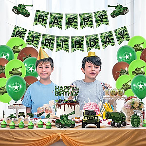 Camouflage Army Party decoration Birthday Party, Cake with 3D Paper Centerpiece Camouflage Spiral Hanging Decoration Cake Planting Flag