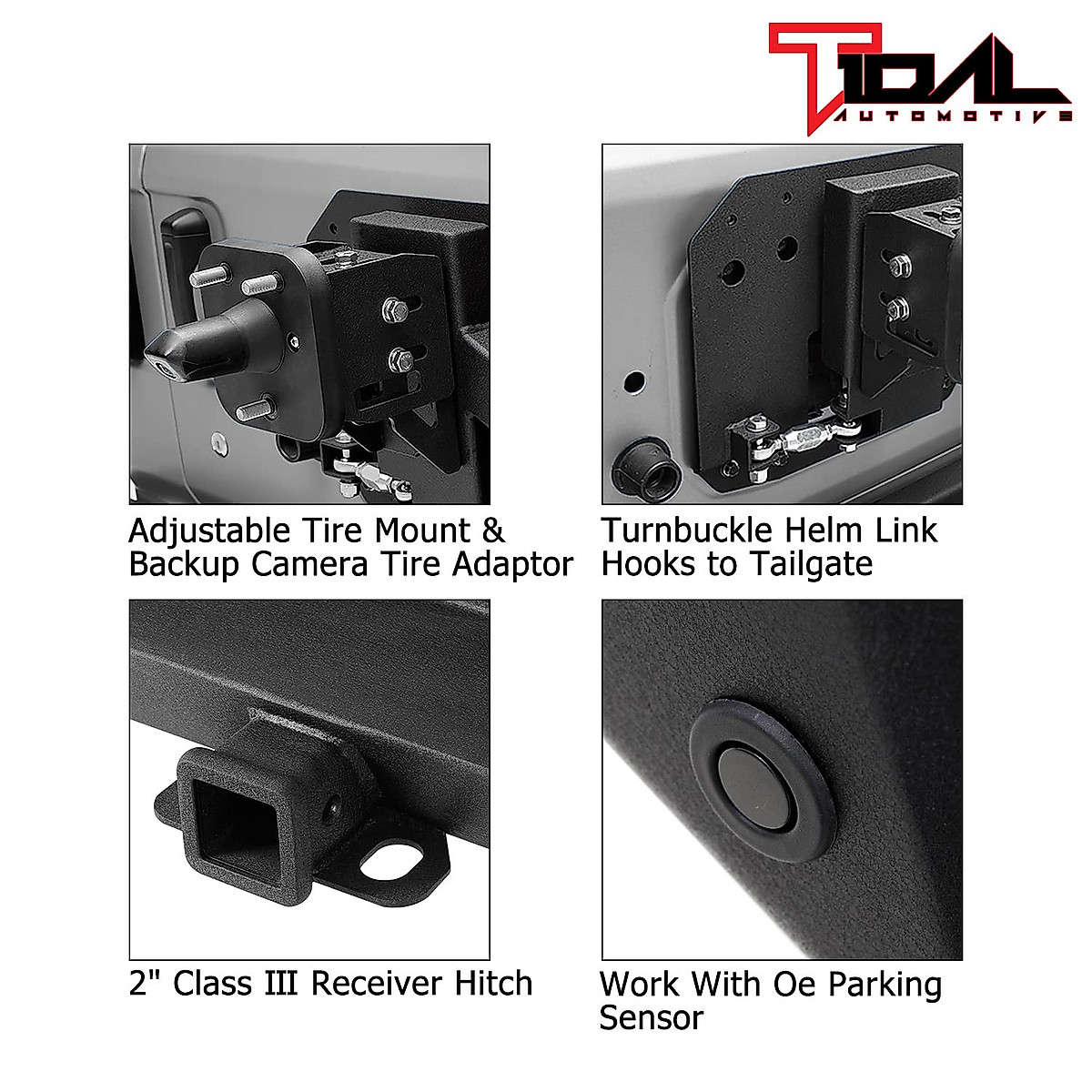 Tidal Steel Rear Bumper with Tire Carrier and Linkage Fit for 18-22 Wrangler JL