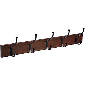 Amazon Basics Wall-Mounted Farmhouse Coat Rack, 5 Hook, Light Walnut