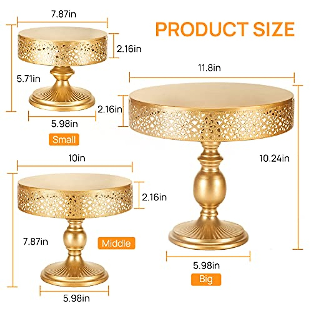 Gold Cake Stand, 3Pcs Cake Stand Cupcake Holder for Dessert Cake Table Decor Treats Candy Station for Party