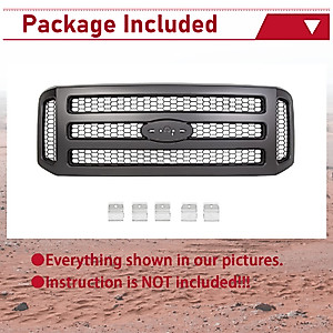 JMTAAT Black Paintable Grille Compatible With 05-07 Ford Excursion F-250 F-350 F-450 F-550 Super Duty Conversion Grill (Without Emblem)