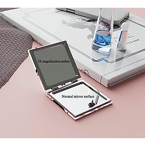 Sicpfuj Cute Mini Compact Mirror for Women and Girls, PU Leather Travel Makeup Mirror with 1X/2X Magnifying, Unique Gift Idea, 2.7 Inch