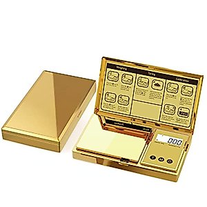 Digital Gram Scale with 200g x 0.01g Capacity, Stylish Gold Plated Cover and Platform for Accurate and Precise Weighing of Jewelry, Grains, and Food in Grams and Ounces