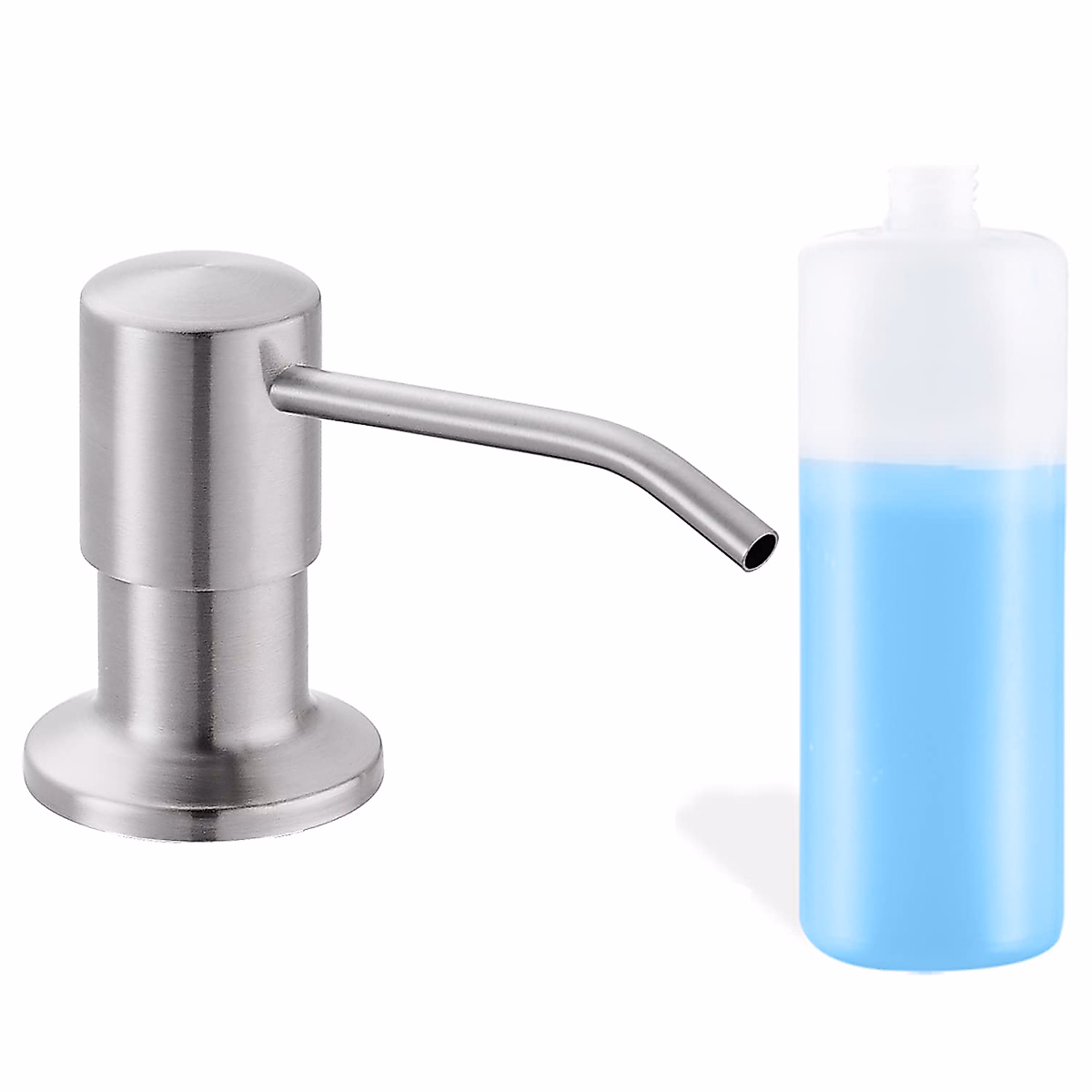 Built in Soap Dispenser for Kitchen Sink, Brushed Nickel Stainless Steel Countertop Pump Head (Plastic Built-in), Dish Soap Hand Lotion Dispenser with Refillable 17OZ Bottle