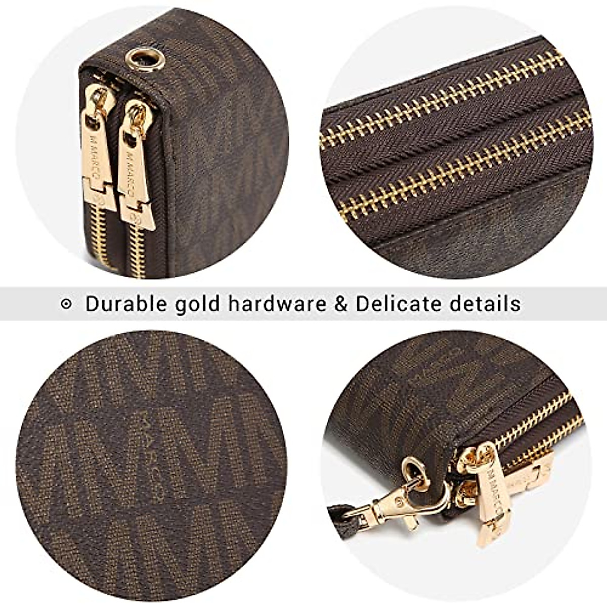 MARCO M KELLY Original Double Zipper Wristlet Wallet for Women - Small PU Leather handbag-Multi Pockets Clutch Purse (CF)
