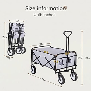 Utility Wagon Outdoor Collapsible Folding Wagon Cart, Portable Garden Cart - Heavy Duty Beach Cart with Adjustable Handles, All-Terrain Wheels and Cup Holders for Garden, Camping, Park Picnic (White)