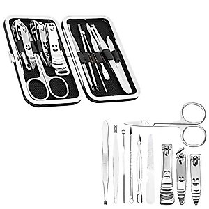 Manicure Set Nail Clippers Pedicure Kit, 10pcs Stainless Steel Toenail Foot Clippers Fingernails Grooming Kits Includes Cuticle Remover with Portable Travel Case