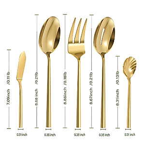 Kelenfer Silverware 45-Piece Gold Flatware Set with Serving Utensils Stainless Steel Thick Heavy Mirror Polished Cutlery Set for Wedding Hotel Restaurant, Service for 8