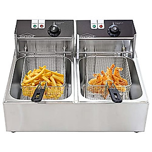 PartyHut 12 Liter/12.6 Quart Dual-tank Commercial Deep Fryer Machine, Double Basins Large Capacity Stainless Steel Countertop Fryer, 110v Double Two Tank Design for Small Business and Events