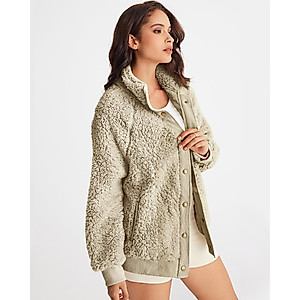 MEROKEETY Women's 2024 Winter Long Sleeve Button Sherpa Jacket Coat Casual Warm Fleece