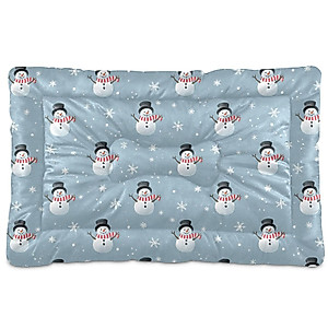 Coikll Christmas Happy Snowman Pet Bed Pad Soft Dog Bed Mat with Anti-Slip Bottom, Machine Washable Crate Pad Mattress for Dog Sleeping- 36 * 24inches