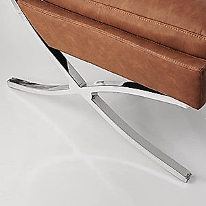 Volans Mid Century Modern Faux Leather Upholstered Armless Desk Chair with Chrome Plated Metal Base, Cognac