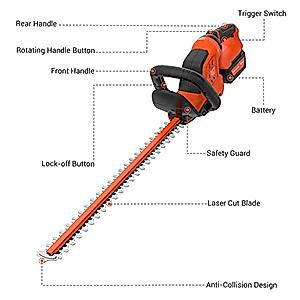 PAXCESS Cordless Hedge Trimmer 22 Inch 20V Dual-Action Blade Bush Trimmer, 4.0Ah Battery & Fast Charger, 180° Rotatable Handle, 3/4" MAX. Cutting Diameter, Anti-Collision Head, Safety Double Switch