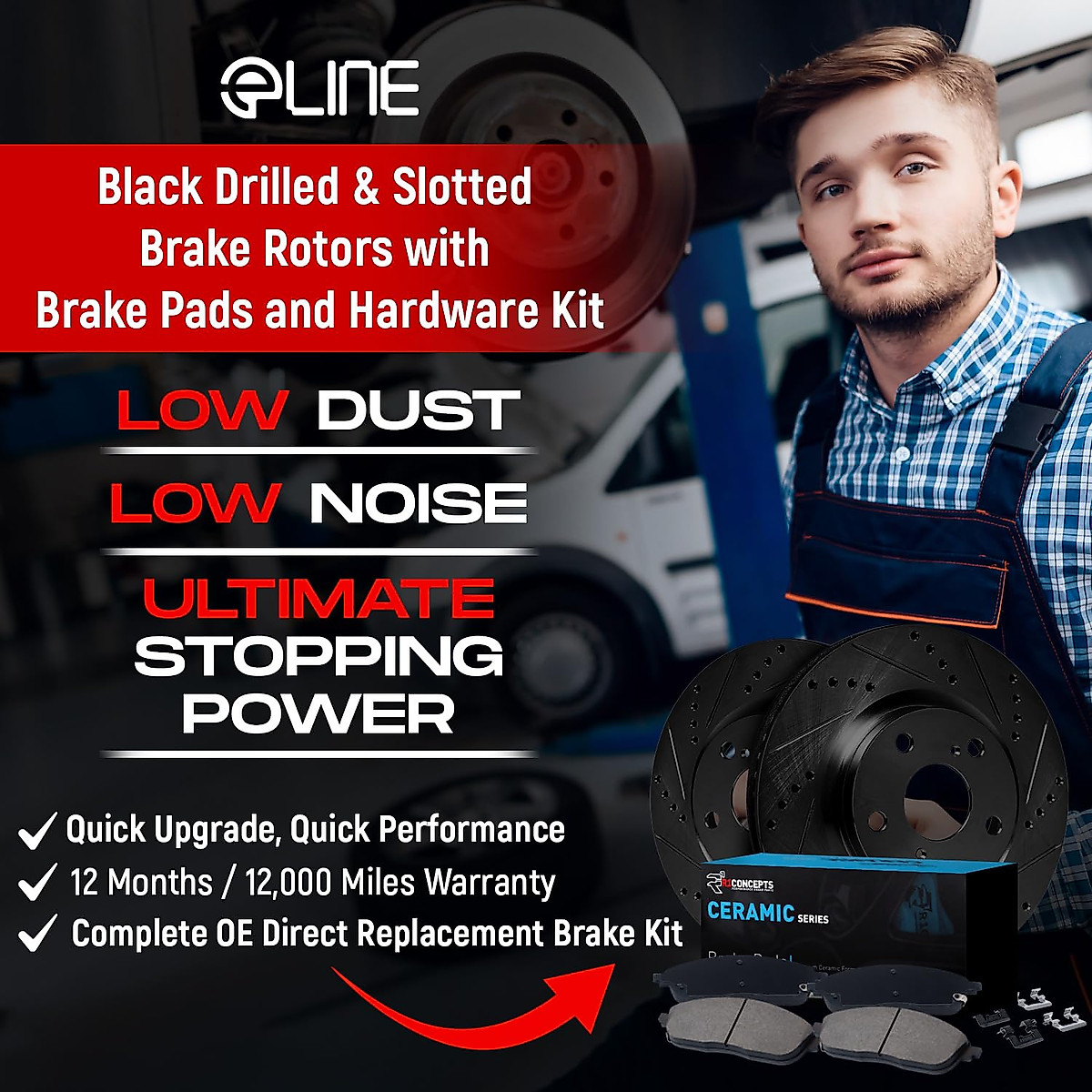 R1 Concepts Rear Brakes and Rotors Kit |Rear Brake Pads| Brake Rotors and Pads| Ceramic Brake Pads and Rotors |Hardware Kit WHWH1-67102