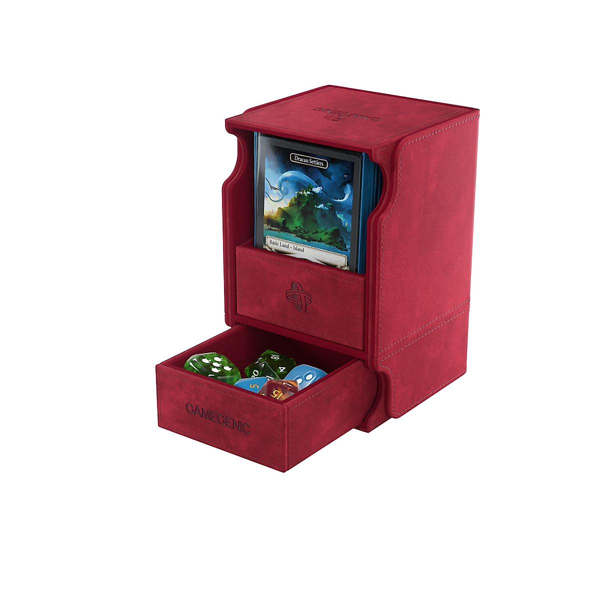 Watchtower 100+ XL Convertible Deck Box | Double-Sleeved Card Storage | Card Game Protector | Nexofyber Surface | Holds Up to 100 Cards | Red Color | Made by Gamegenic (GGS20105ML)