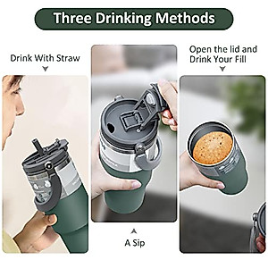 30 oz Tumbler with Lid and Straw - Stainless Steel Double Wall Insulated Tumbler with Handle, Coffee Mugs Boba Cup for Women Men, Water Bottle Travel Tumbler for Car/Home/Gym, Cold up to 24h Green