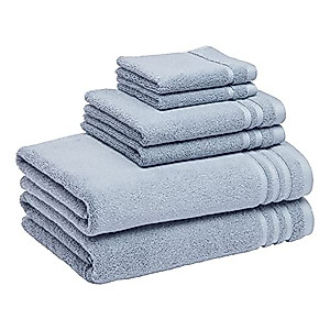 Amazon Basics Cotton Bath Towel Set, Made with 30% Recycled Cotton Content - 6-Piece, Blue