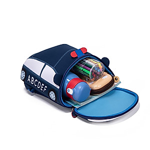 JIHUBEAR Cute Car Shape Toddlers Backpack with Lesh for 3-6 Year Old Boys and Girls Shoulder Bag Police Car