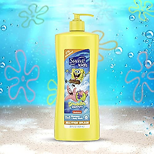 Suave Kids 3 in1 Shampoo & Body Wash for Kids Nickelodeon Spongebob Dermatologist-Tested and Tear-free, Strawberry, Yellow, 28 Fl Oz