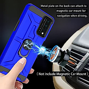 T-Mobile Revvl V+ 5G Cover, Revvl V+ 5G Case with [3X Tempered Glass Screen Protector], Built-in Ring Kickstand and Magnetic Car Mount Shockproof Dropproof Armor Case for TCL REVVL V+ 5G - Klein Blue