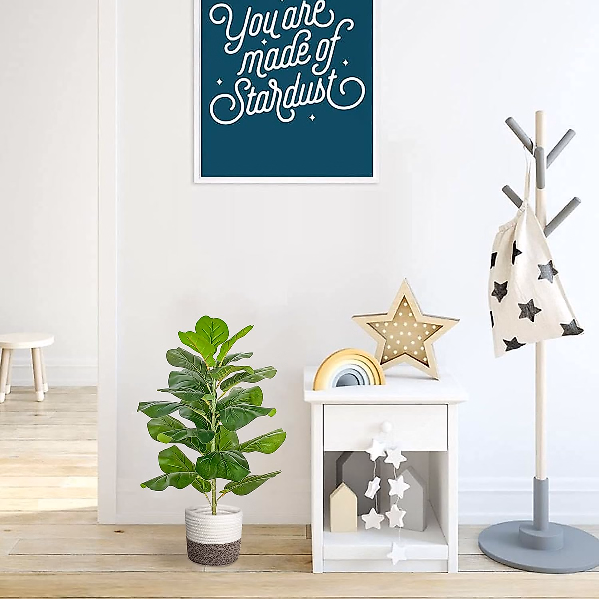 BESAMENATURE Artificial Fiddle Leaf Fig Tree/Faux Ficus Lyrata for Home Office Decoration, 30.5" Tall, with Cotton Rope Basket